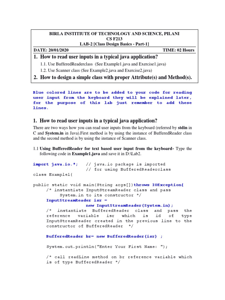 Lab 02 Reading User Input Designing Simple Classes Pdf Class Computer Programming 9305