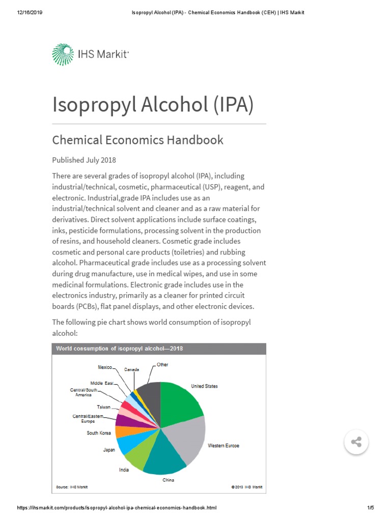 Isopropyl Alcohol (IPA) - Chemical Economics Handbook (CEH) - IHS ...