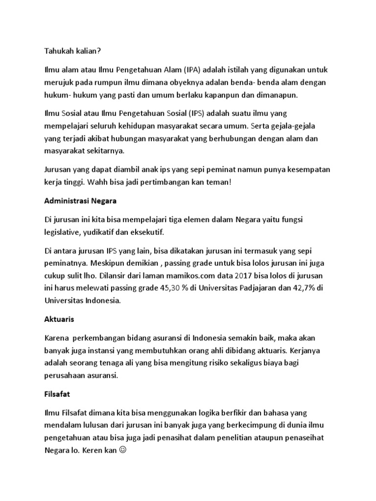 Perbedaan Ipa Vs Ips | PDF