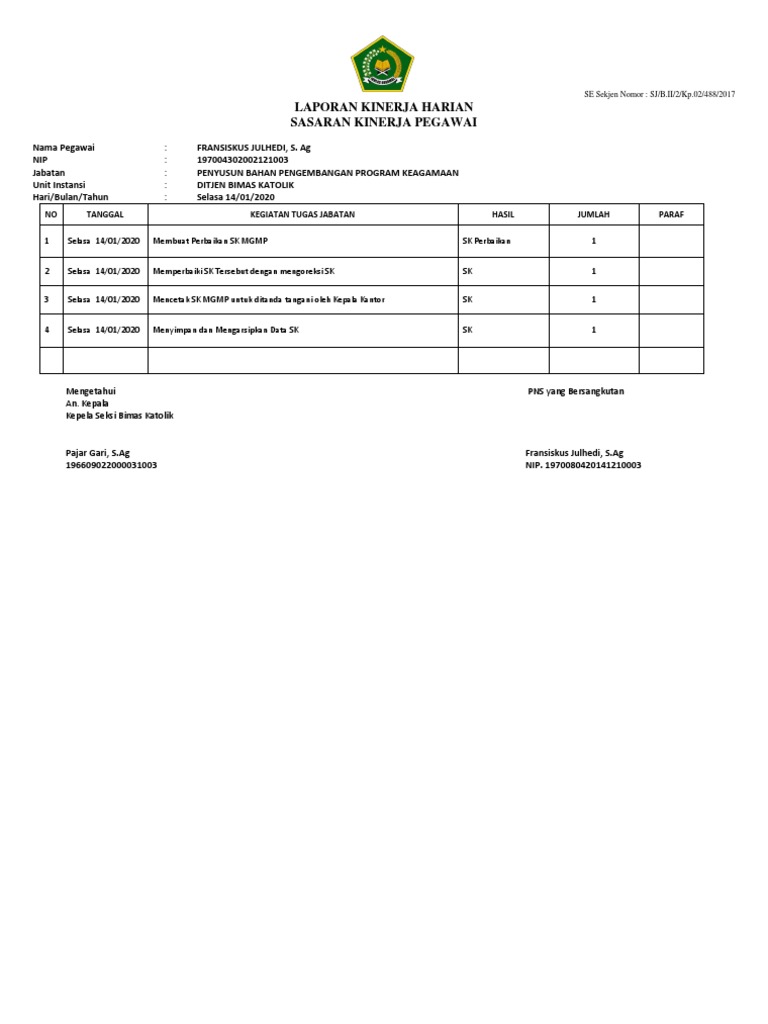 Contoh LKH Pegawai 2020 | PDF