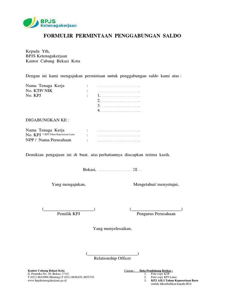 Form Gabung Saldo - Amalgamasi | PDF