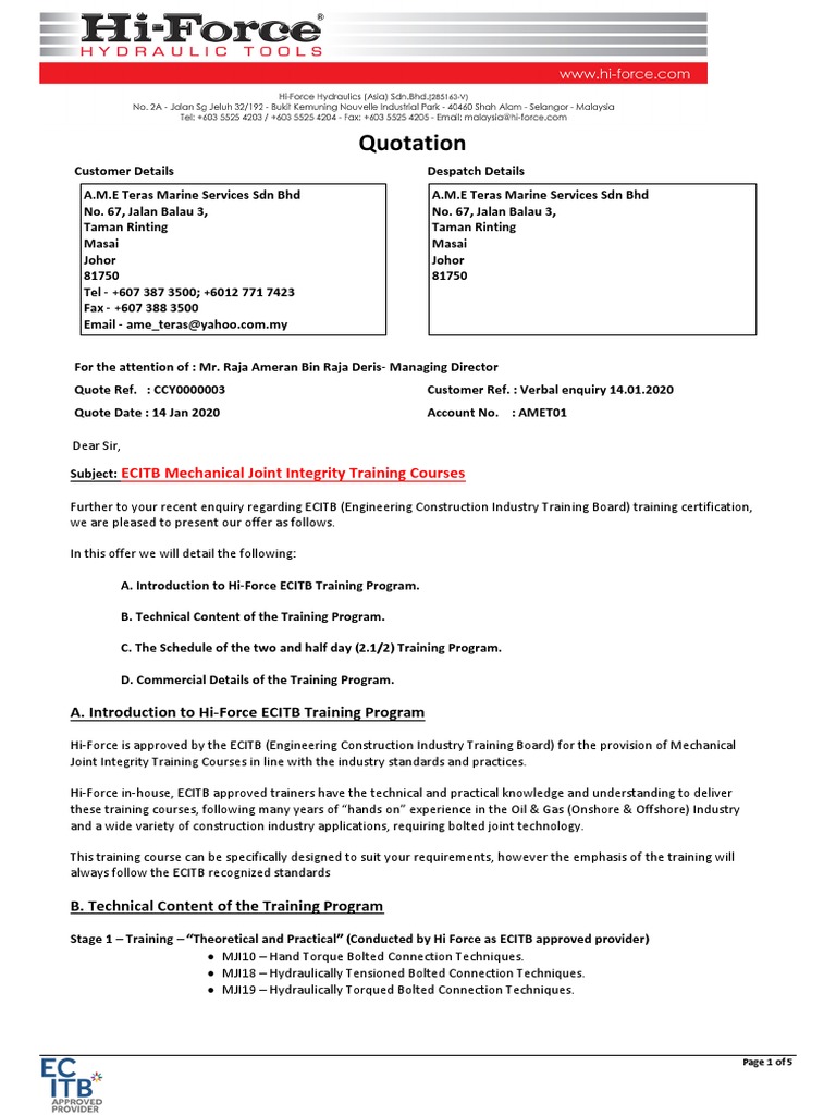 ECITB Mechanical Joint Training Offer | PDF | Mechanical Engineering