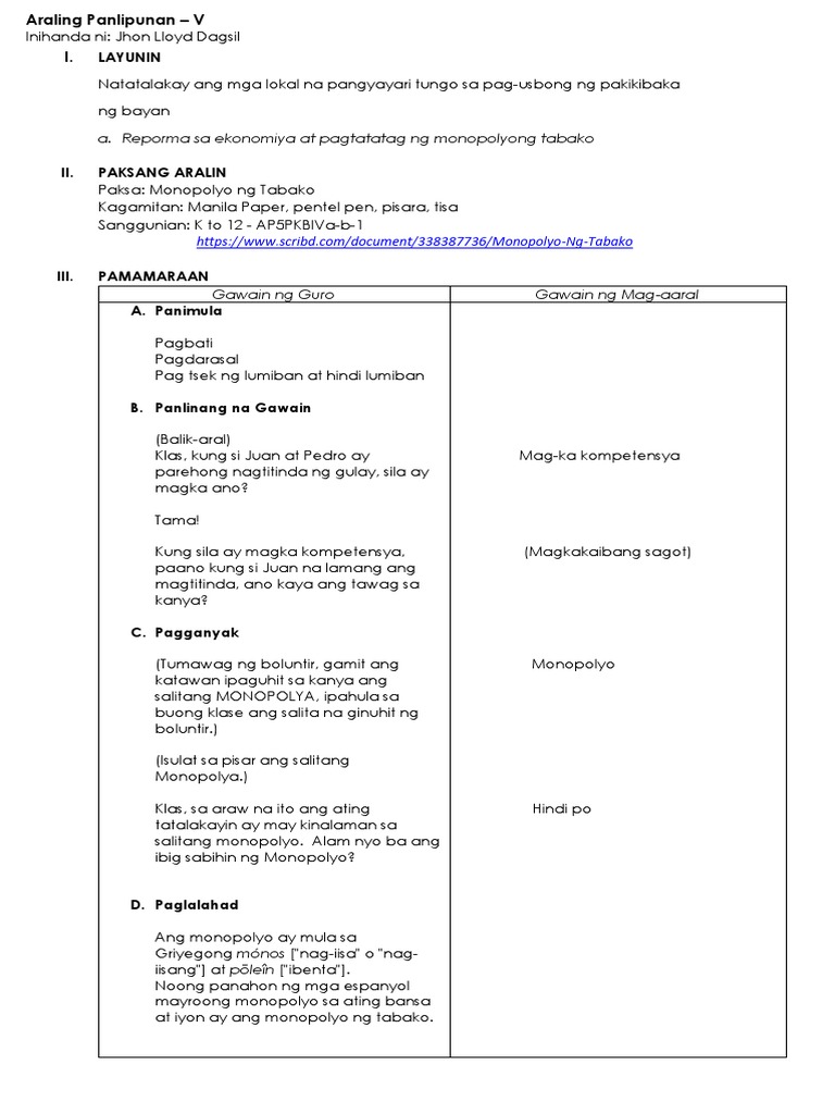AP Lesson Plan (1st) | PDF