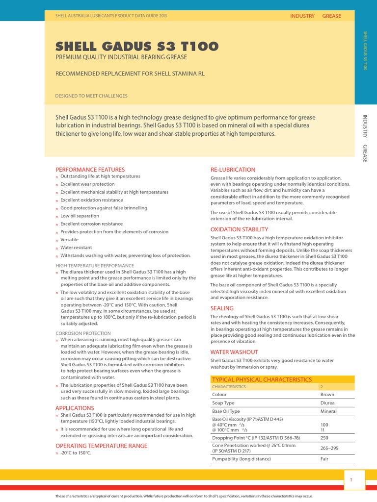 Shell Gadus S3 T100 PDF | PDF | Lubricant | Bearing (Mechanical)