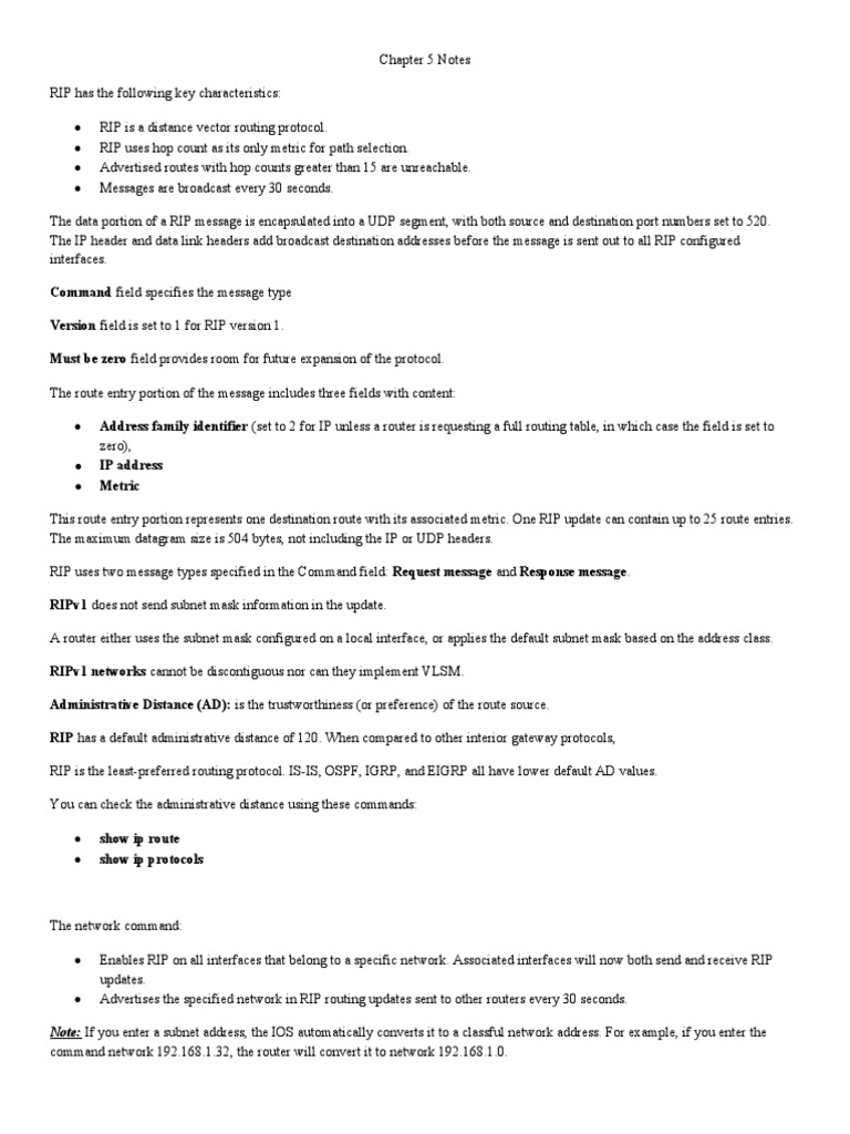 CCNA 2 Chapter 5 Notes | PDF | Ip Address | Routing