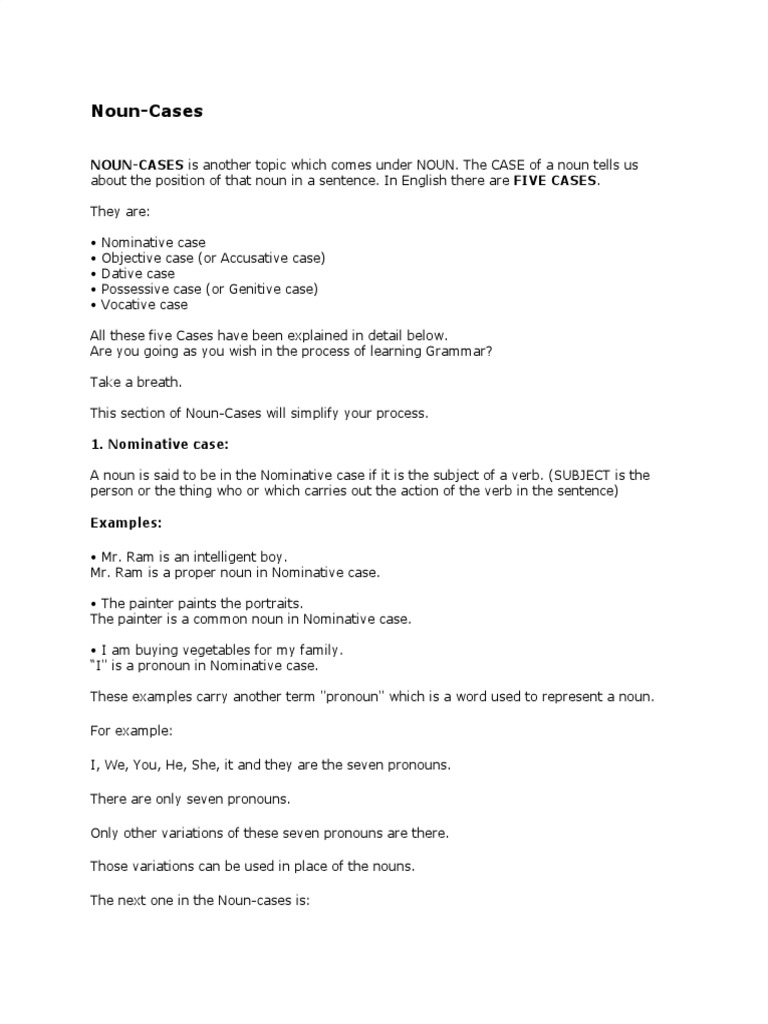 Noun Cases | PDF | Language Mechanics | Grammar