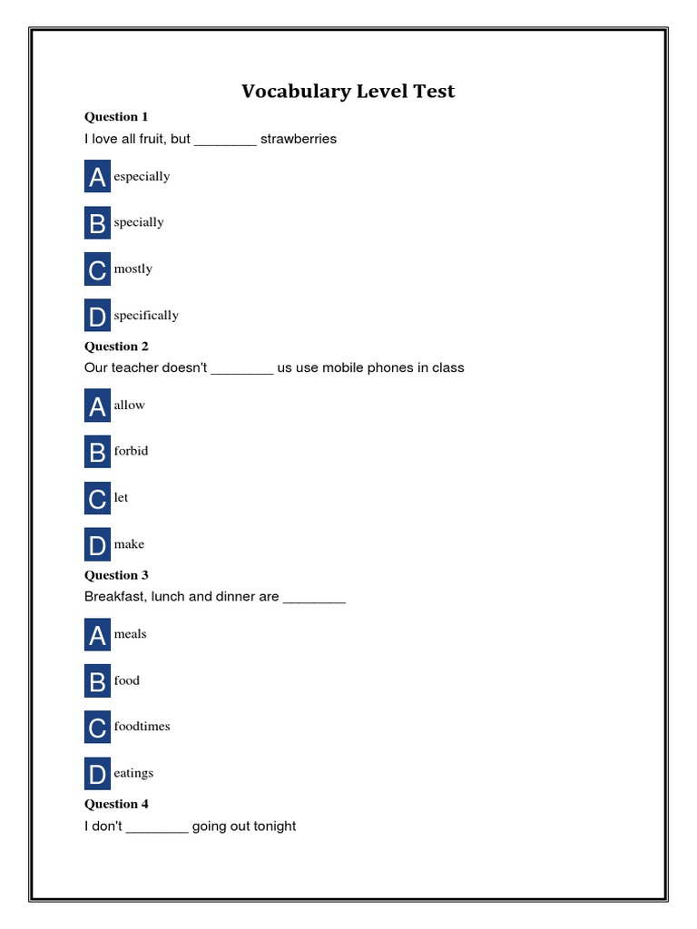 Vocabulary Level Test | PDF