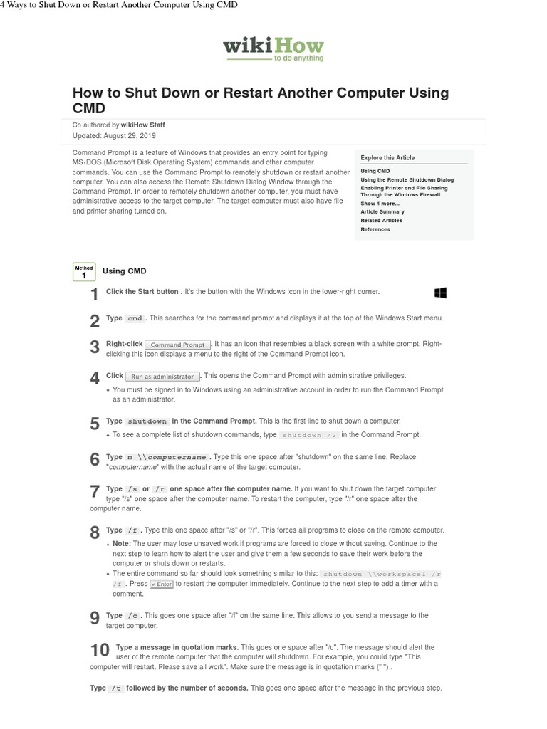4 Ways To Shut Down or Restart Another Computer Using CMD | PDF ...