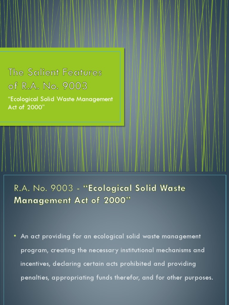 Salient Features of RA 9003 | PDF | Municipal Solid Waste | Waste ...
