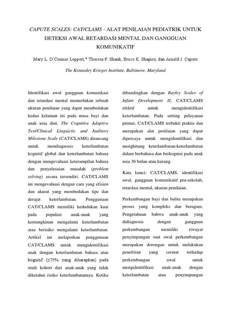 Capute Scales Cat-Clams - Alat Penilaian Pediatrik Untuk Deteksi Awal Retardasi Mental Dan ...