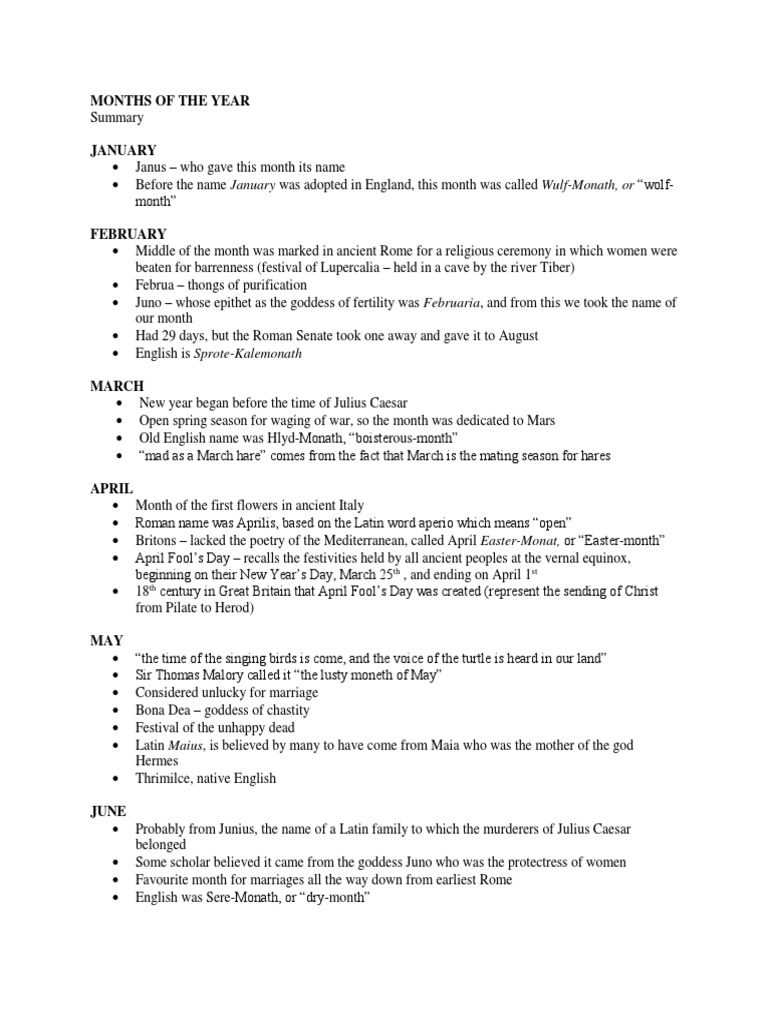 Months of The Year | PDF | Augustus | Ancient Rome