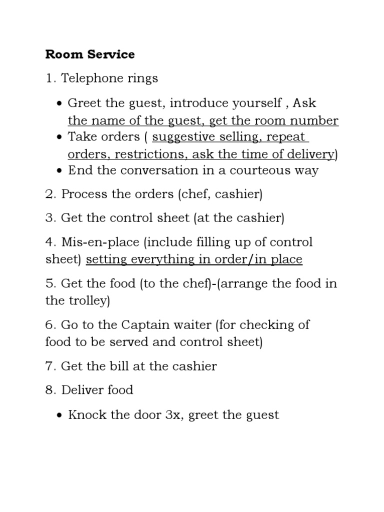 Room Service Sequence | PDF