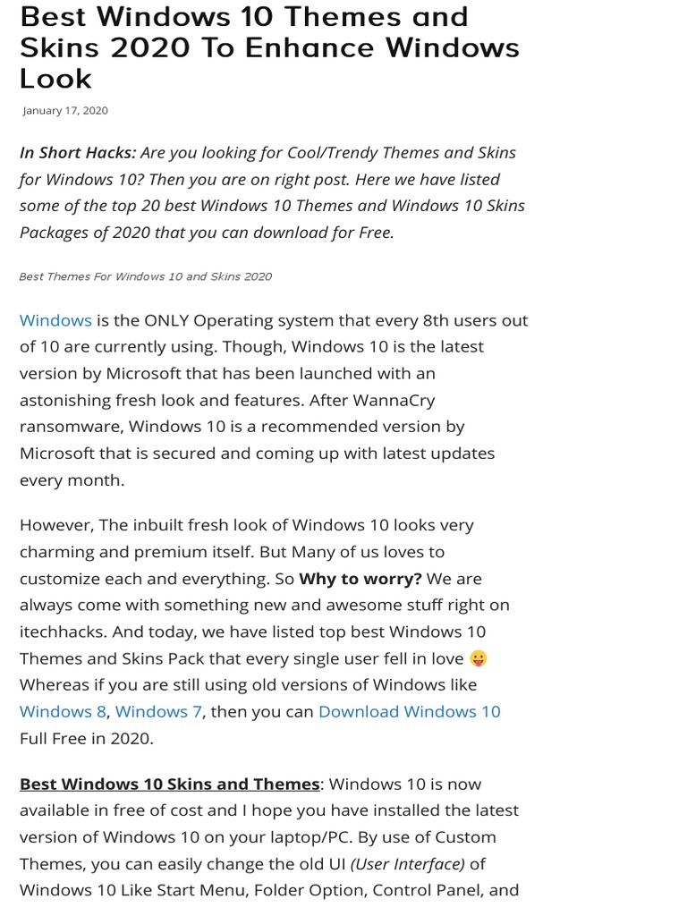 Top 20 Best Windows 10 Skins and Themes Pack 2020 | PDF | Windows 10 ...