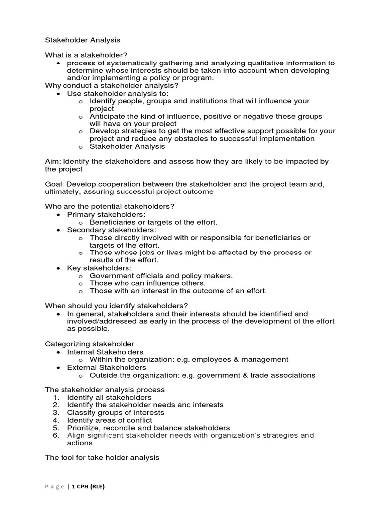 Handout Stakeholders Analysis, SWOT, TOWS Matrix | PDF | Stakeholder ...