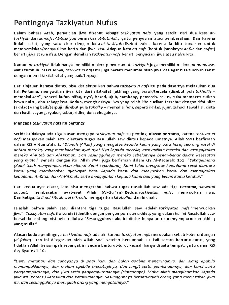 Pentingnya Tazkiyatun Nufus | PDF