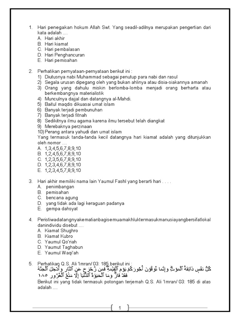 SOAL UH - 3.3 Memahami Makna Iman Kepada Hari Akhir - Buat Siswa New | PDF | Ilmu Sosial | Agama ...