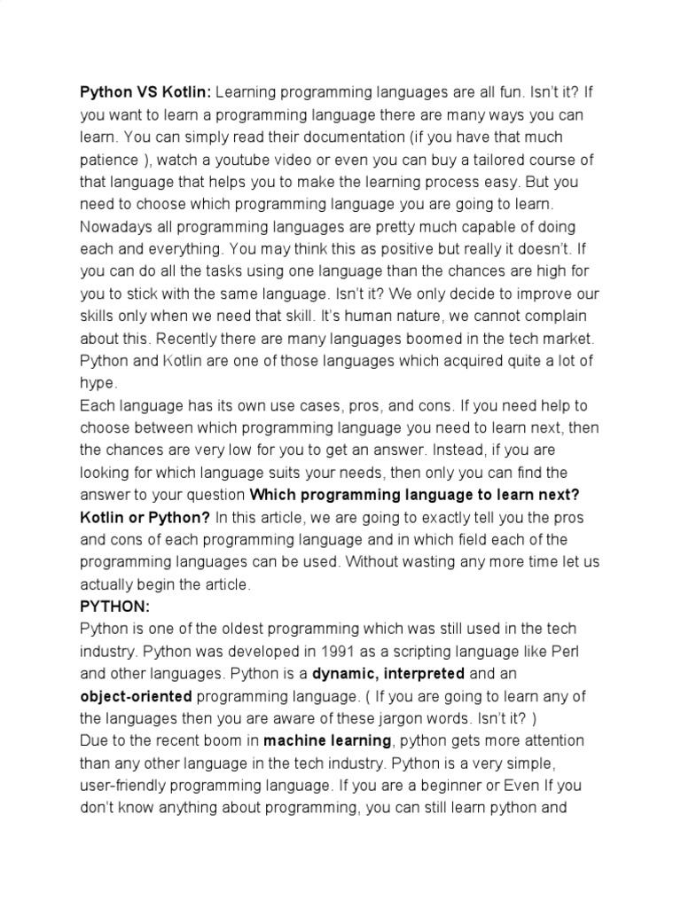 Python Vs Kotlin Pdf Python Programming Language Computer Programming 4254