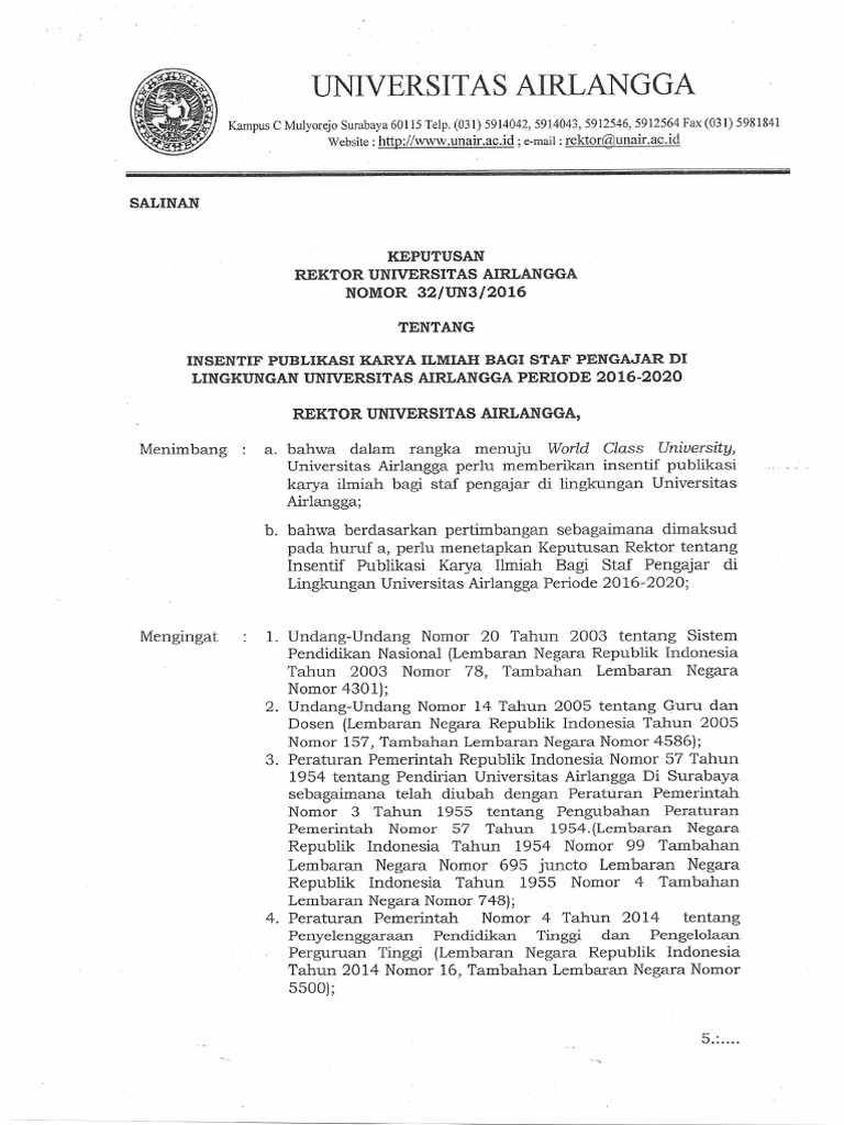 SK Rektor Tentang Publikasi-Unair-2016 | PDF