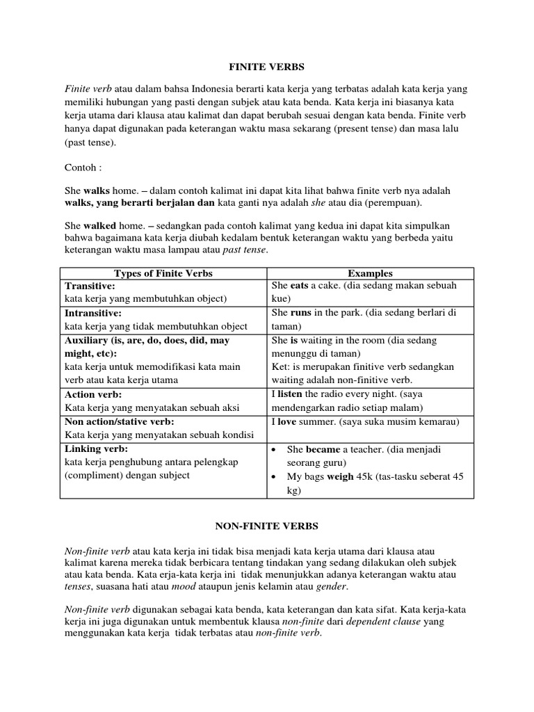 Finite dan Non-Finite Verbs: Panduan Lengkap | PDF
