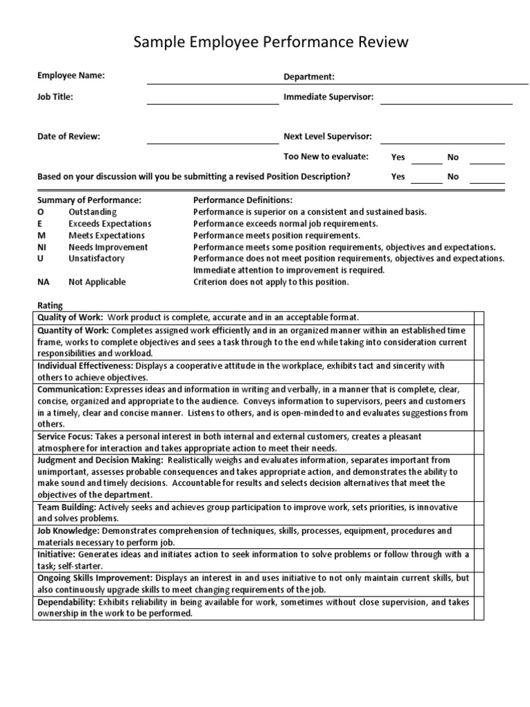 Sample Employee Performance Review | PDF | Performance Appraisal ...