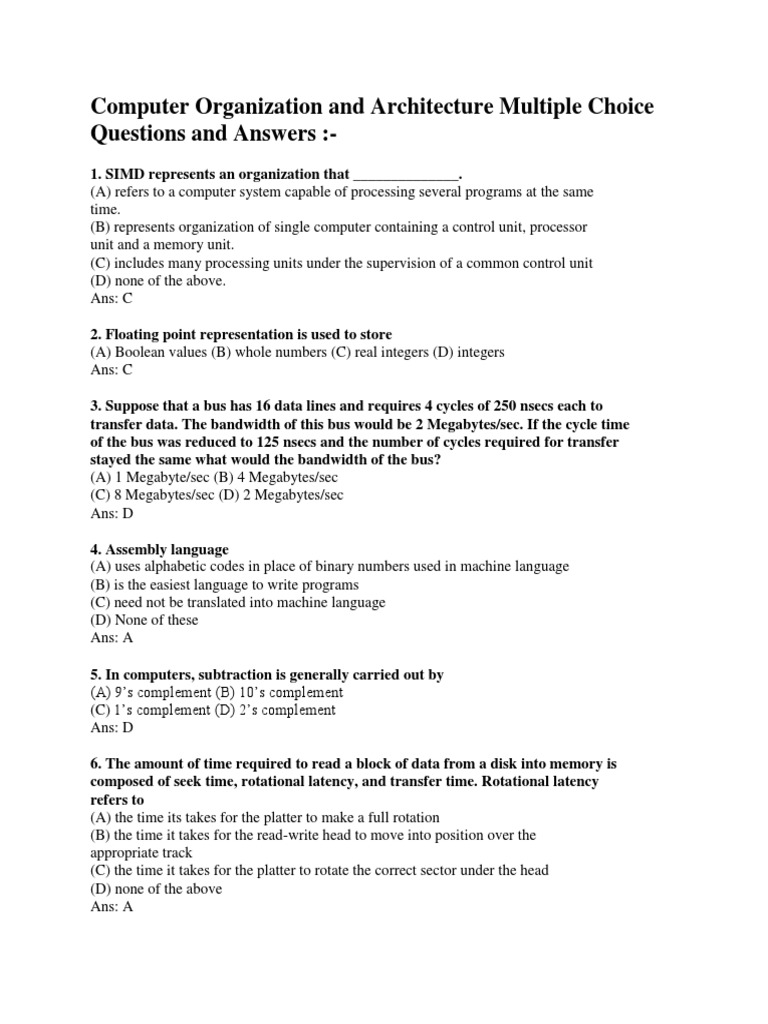 COA Multiple Choice Questions and Answers PDF | PDF | Central ...