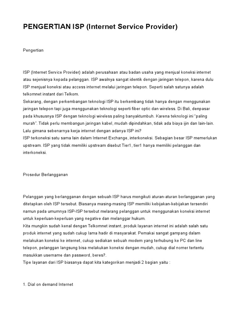 Pengertian Isp | PDF | Teknologi & Rekayasa