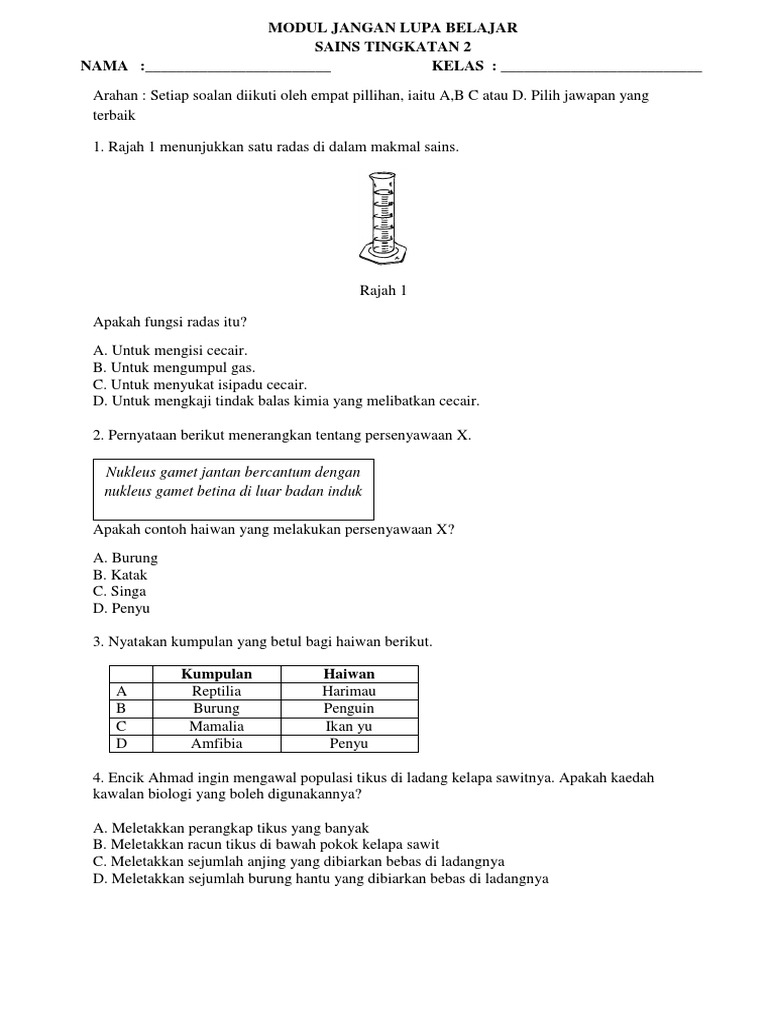 Latihan Sains Tingkatan 2 Bab 1 | PDF