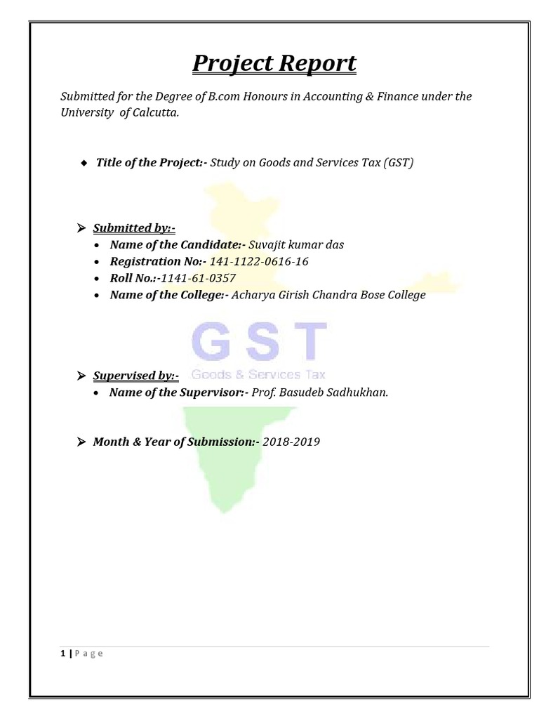 GST Study for B.Com Final Year Project | PDF | Value Added Tax | Taxes
