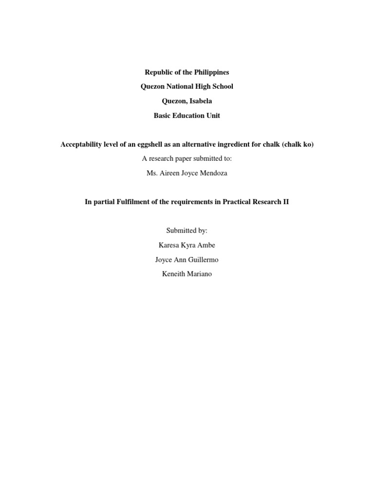 Acceptability of Eggshell as Alternative Chalk Ingredient | PDF ...