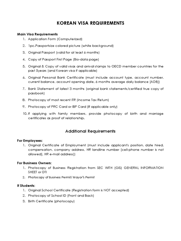 Korean Visa Requirements | PDF | Identity Document | Travel Visa