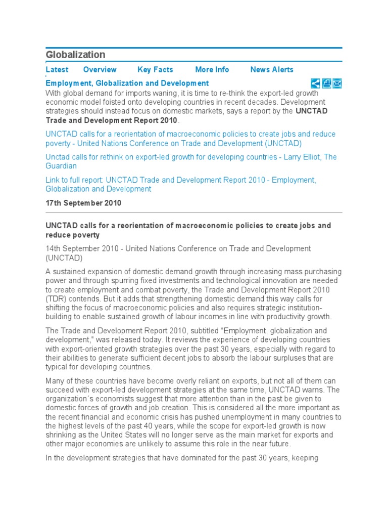 Globalization: Latest Key Facts More Info News Alerts Employment ...