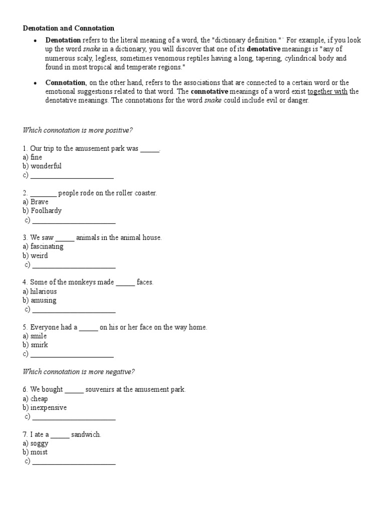 Denotation and Connotation Review | PDF