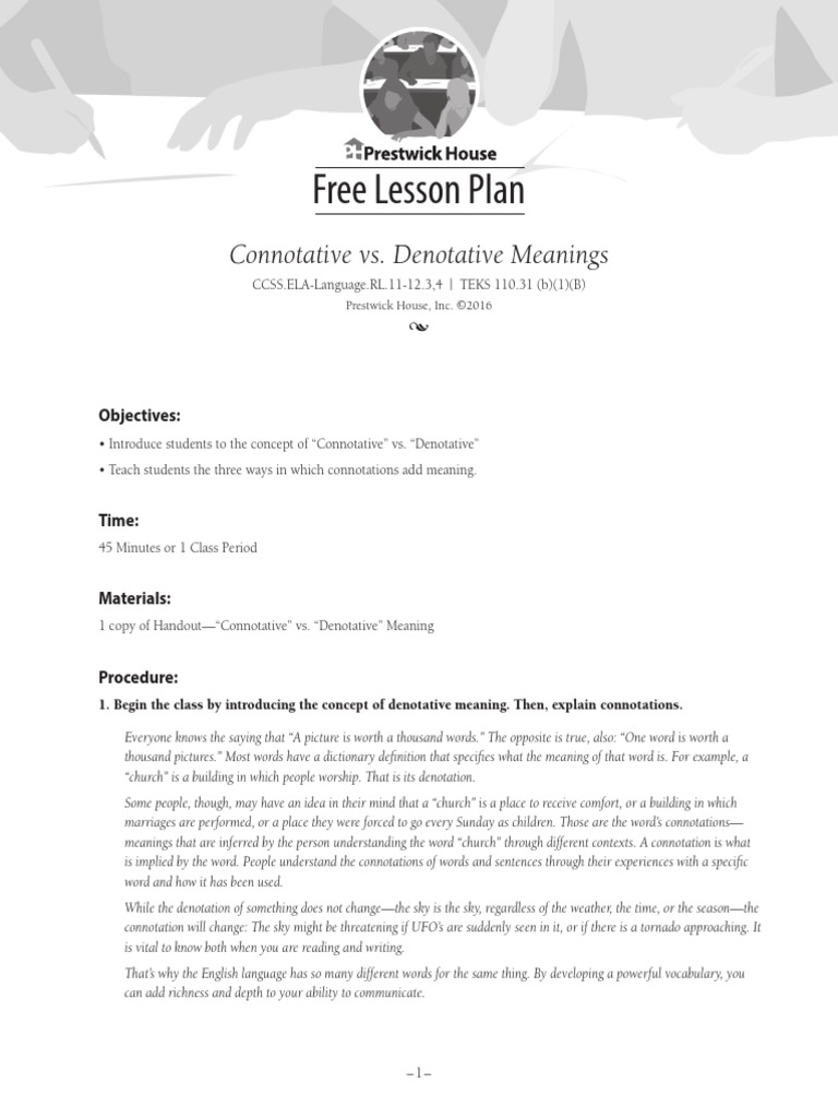 Connotative Vs Denotative Lesson Plan PDF | PDF | Word | Concept