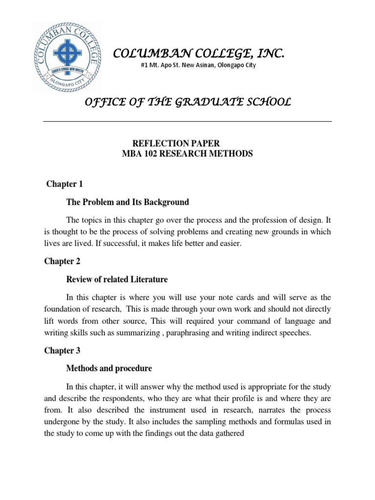 MBA Research Methods Reflection Paper | PDF | Career & Growth