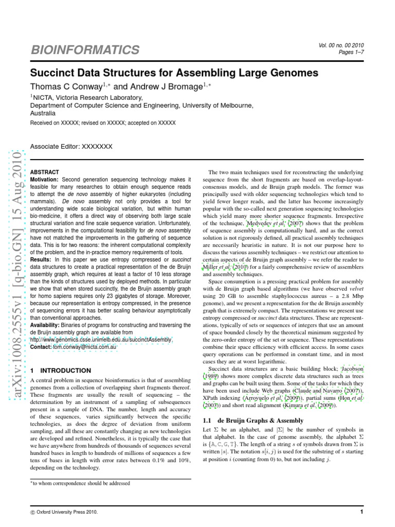 Bioinformatics: Succinct Data Structures For Assembling Large Genomes ...