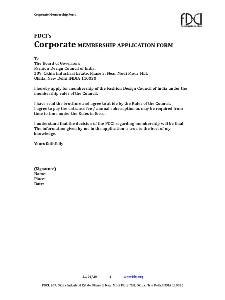 FDCI Corporate Membership Application | PDF | Retail | Fashion