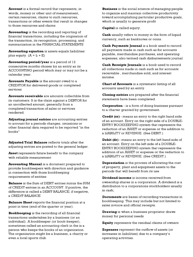 Key Accounting Terms and Concepts | PDF | Debits And Credits | Bookkeeping