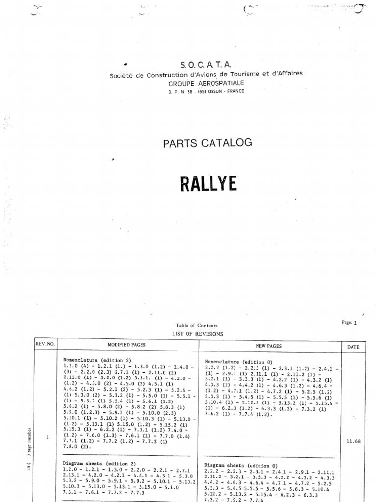 Socata Rallye Parts Catalog | PDF