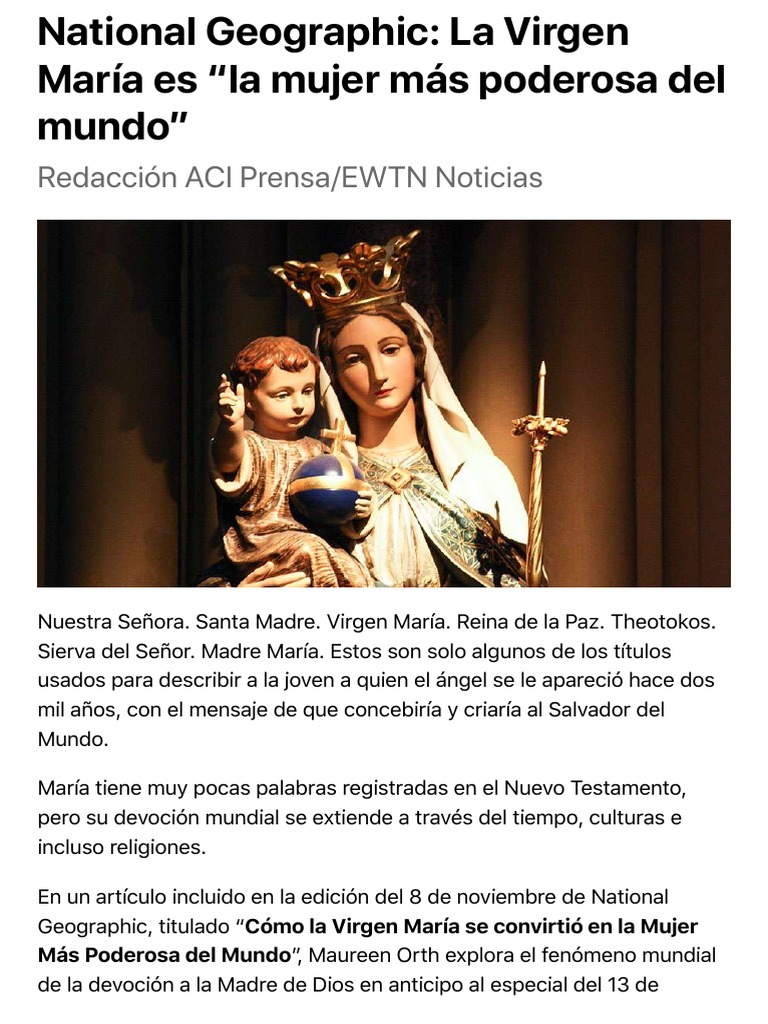 National Geographic: La Virgen María es “la mujer más poderosa del mundo” | PDF | María, madre ...