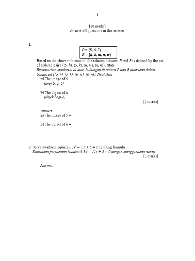 Paper1 Pra Sem1 | PDF | Quadratic Equation | Equations