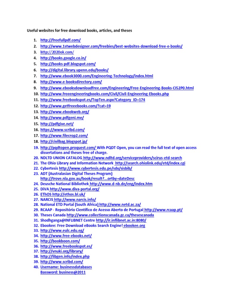 Useful Websites For Free Download Books | PDF