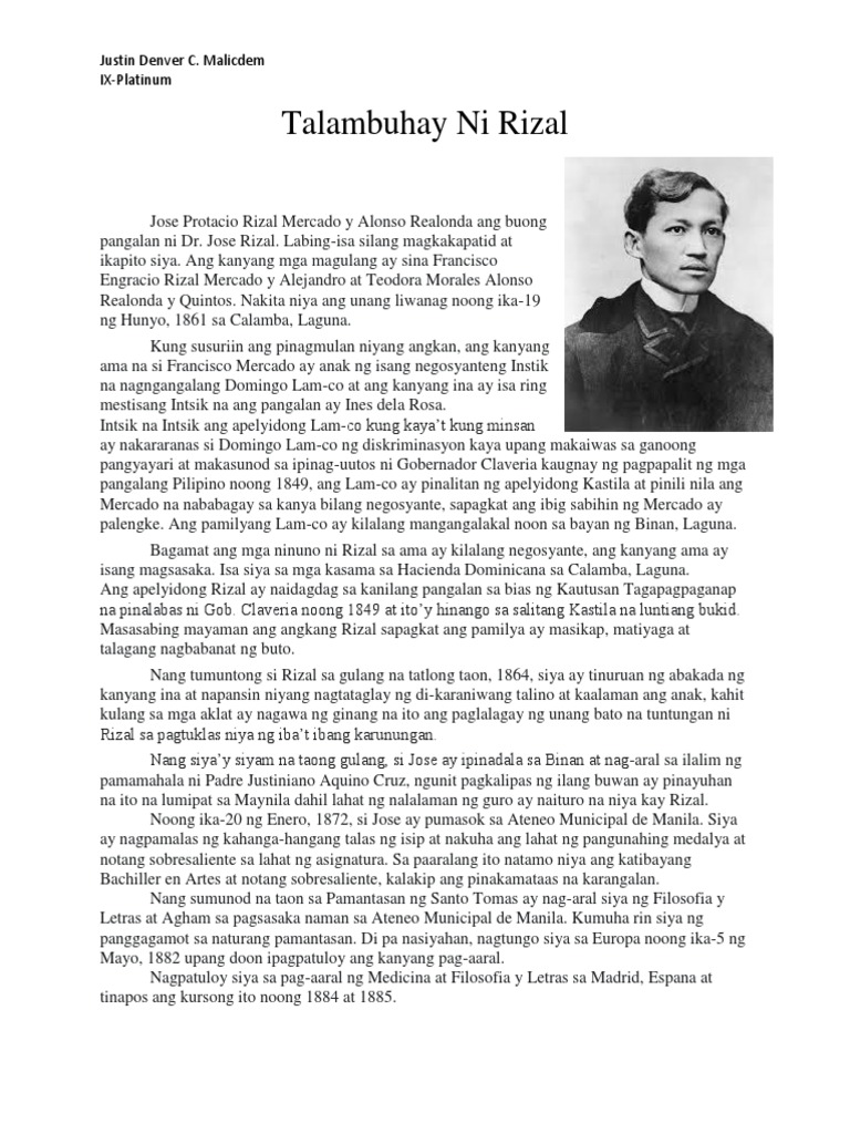 Talambuhay Ni Rizal | PDF