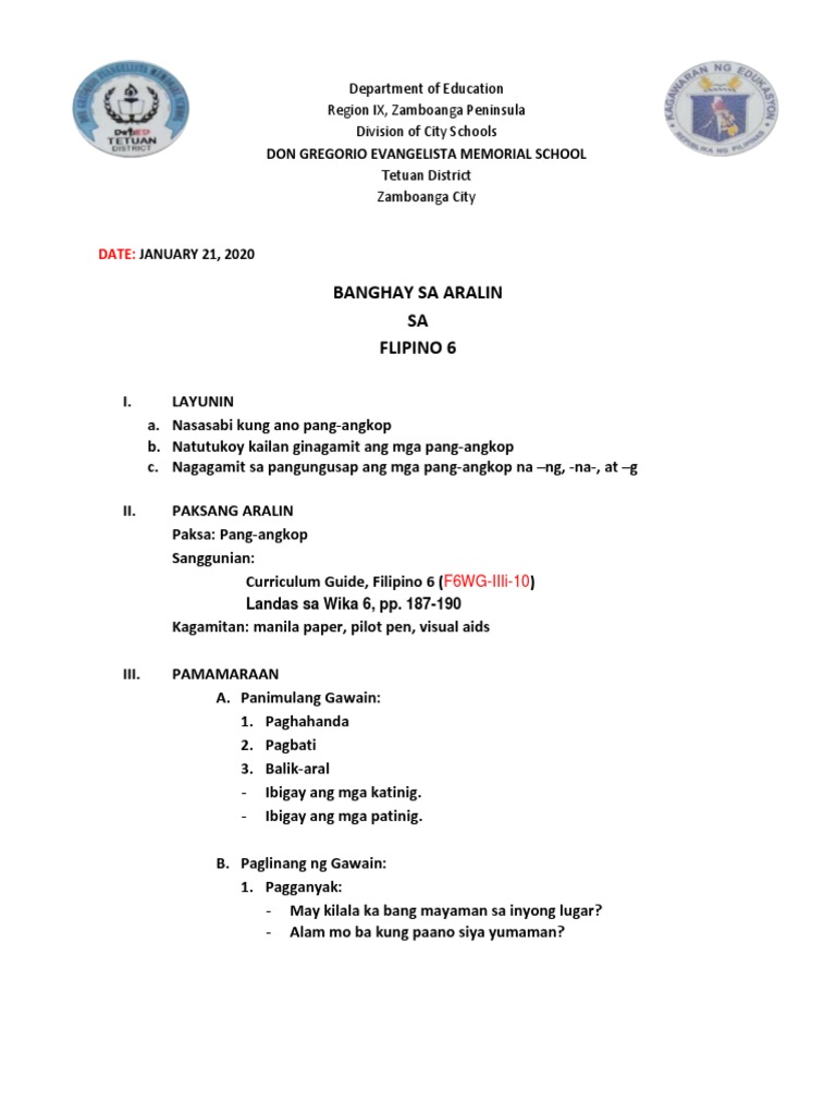 Pang-Angkop Cot Lesson Plan | PDF