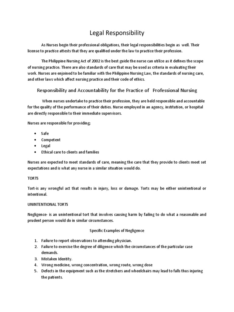 Nursing Liability and Legal Responsibilities: Understanding Torts ...