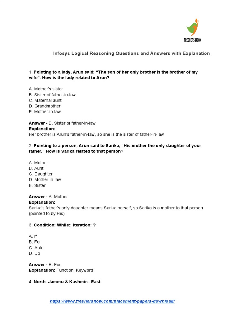 Infosys Reasoning Questions and Answers | PDF | Semiotics | Languages