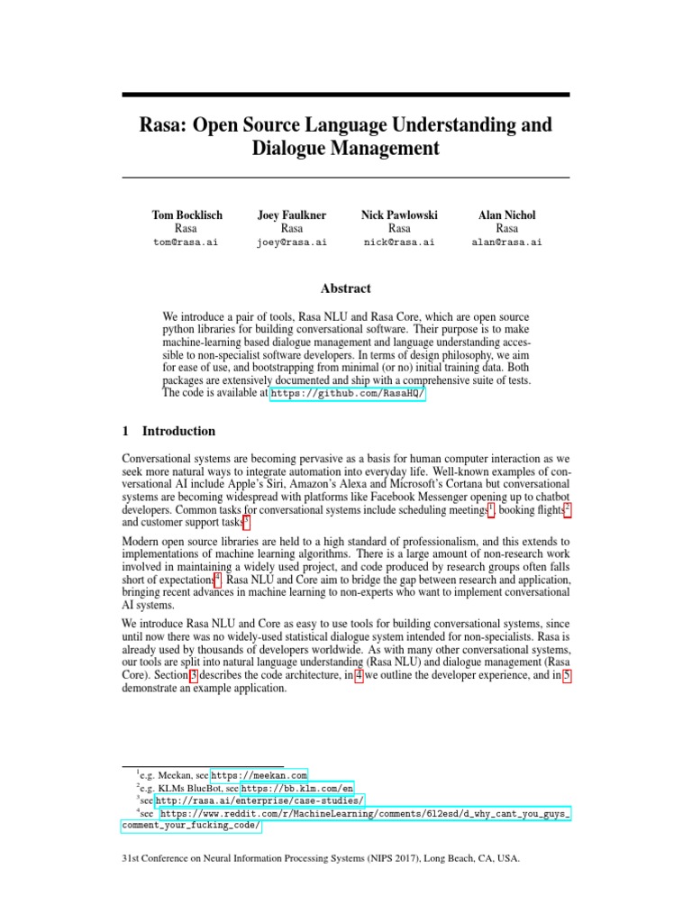 Research Paper Rasa Opensource | PDF | Programming Language | Machine Learning