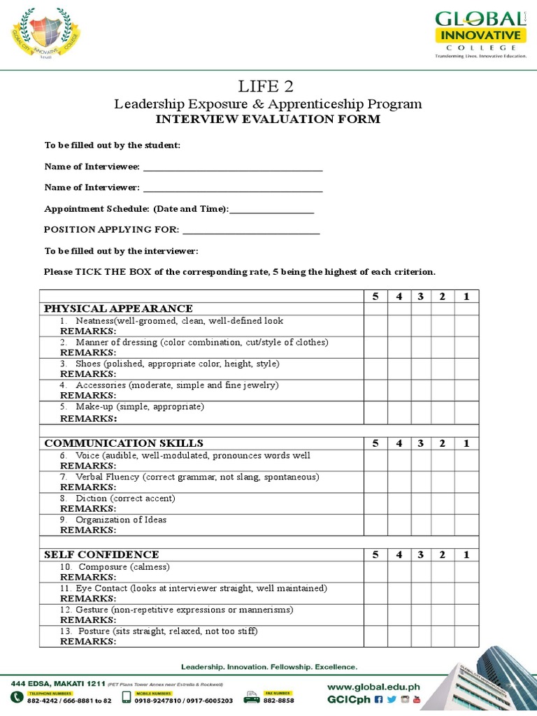 2-Mock Interview - Evaluation Form | PDF | Semiotics | Psychology
