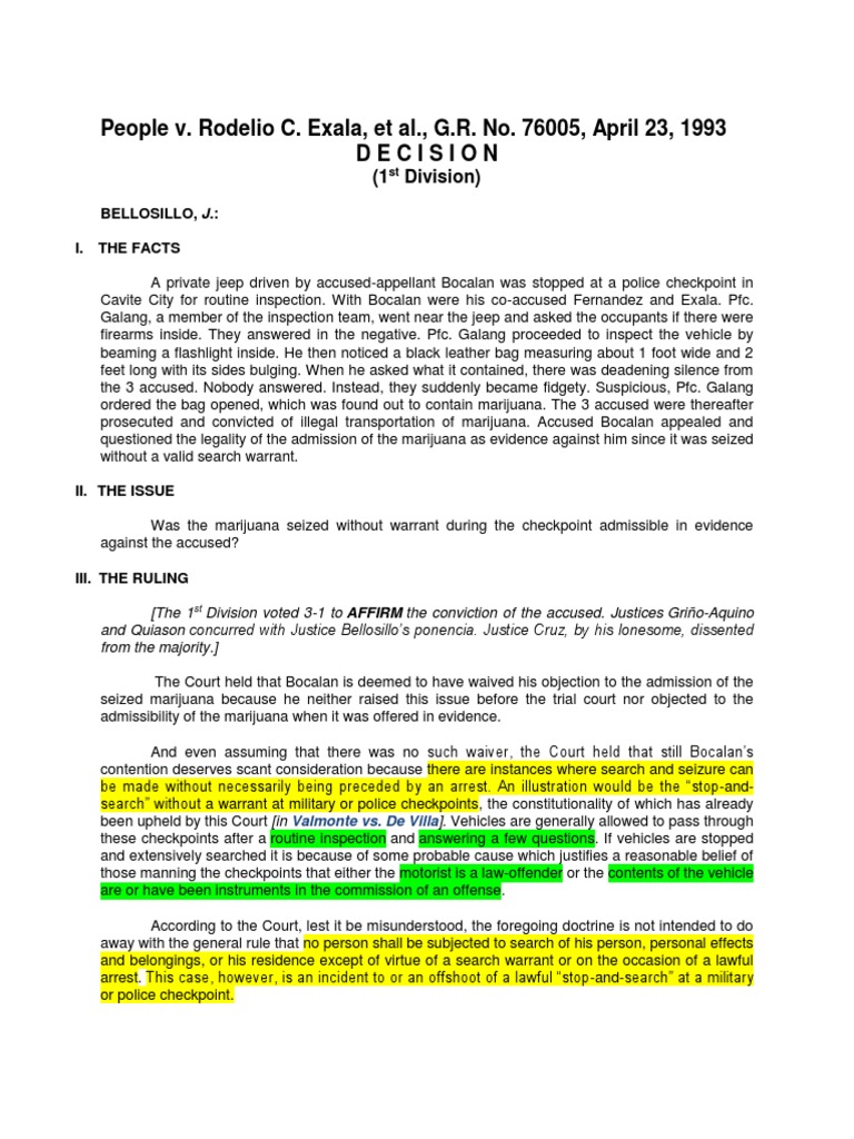 People v. Rodelio C. Exala | PDF | Search And Seizure | Probable Cause