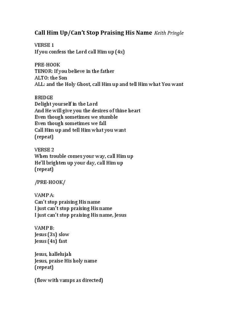 Call Him Up / Can't Stop Praising | PDF