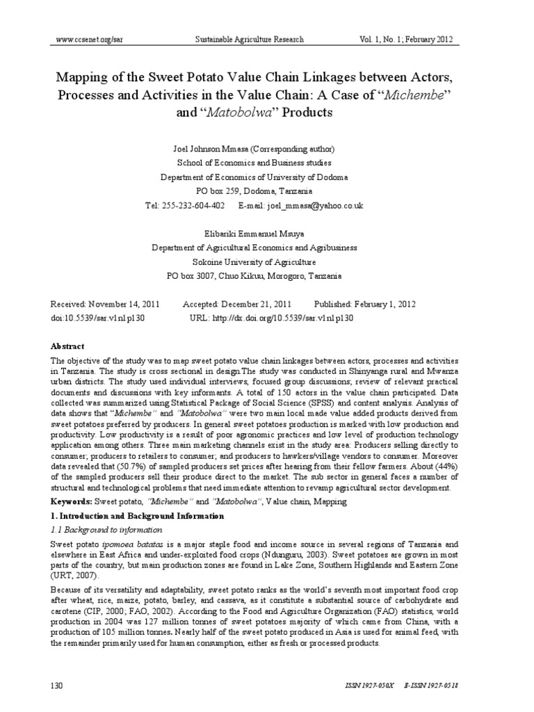 Sweet Potato Value Chain in Tanzania | PDF | Data Analysis | Agriculture